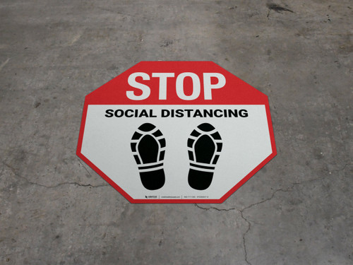 STOP: Social Distancing Shoe Prints - Floor Sign