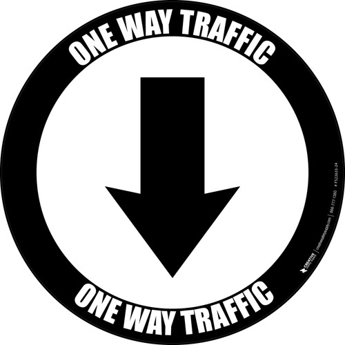 One Way Traffic - Down Arrow Black - Floor Sign
