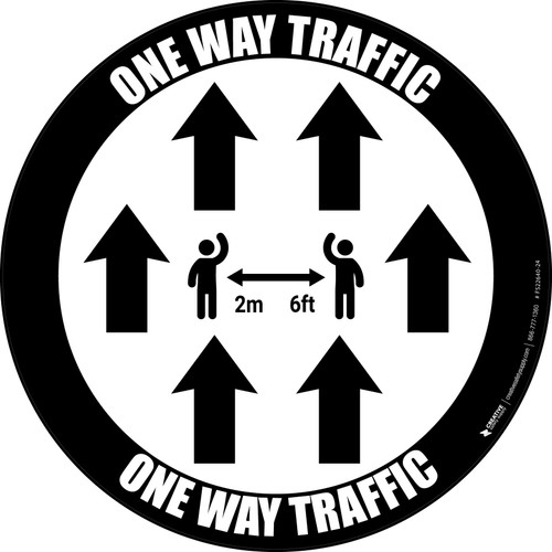 One Way Traffic - Multiple Arrows with Icon Black - Floor Sign