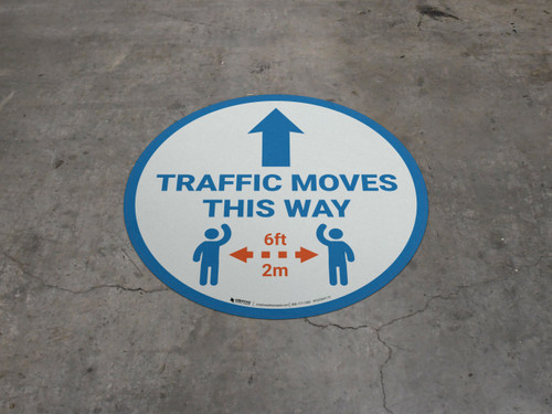 Traffic Moves This Way - Arrow with Icon - Floor Sign
