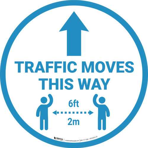 Traffic Moves This Way - Arrow with Icon Blue - Floor Sign