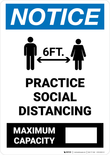 Notice: Practice Social Distancing - Max Capacity with Icons Portrait ...