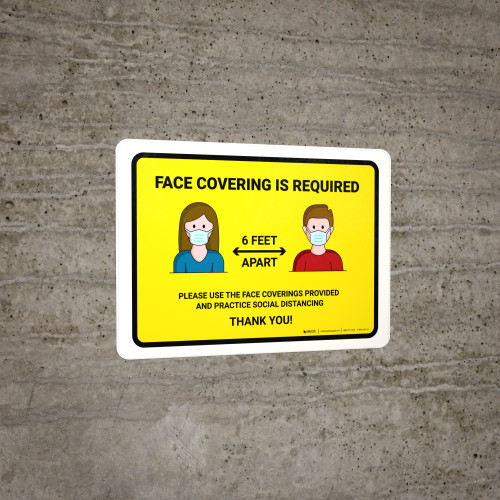 Face Covering Is Required with Icons Yellow Landscape - Wall Sign