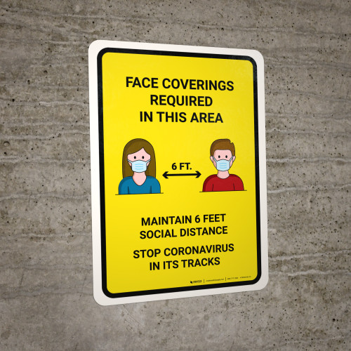 Face Coverings Required In This Areas with Icons Yellow Portrait - Wall ...