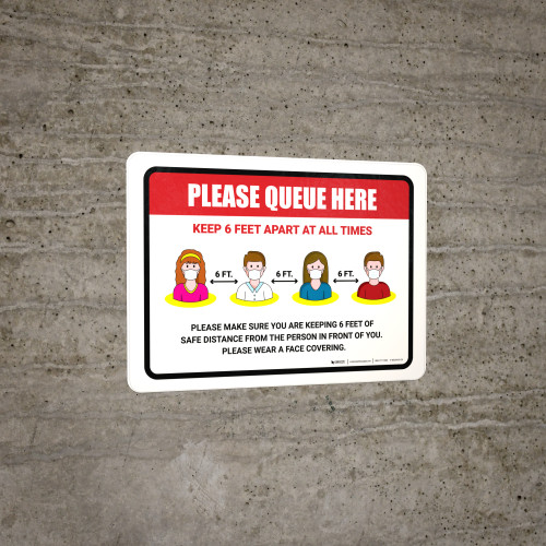 Please Queue Here with Icons Landscape - Wall Sign