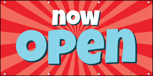 Now Open Retro Red Blue - Banner
