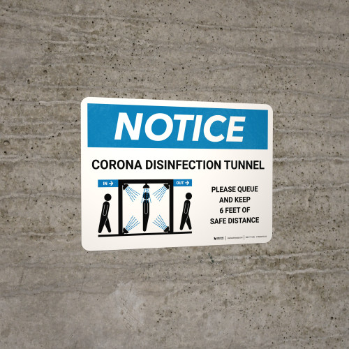 Notice: Corona Disinfection Tunnel with Icon Landscape - Wall Sign