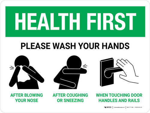 Health First: Please Wash Your Hands with Icons Landscape - Wall Sign