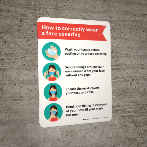 How to Correctly Wear a Face Covering with Icons Red Portrait - Wall Sign
