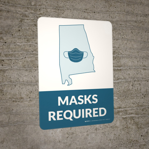 Masks Required - Alabama State Outline Portrait - Wall Sign