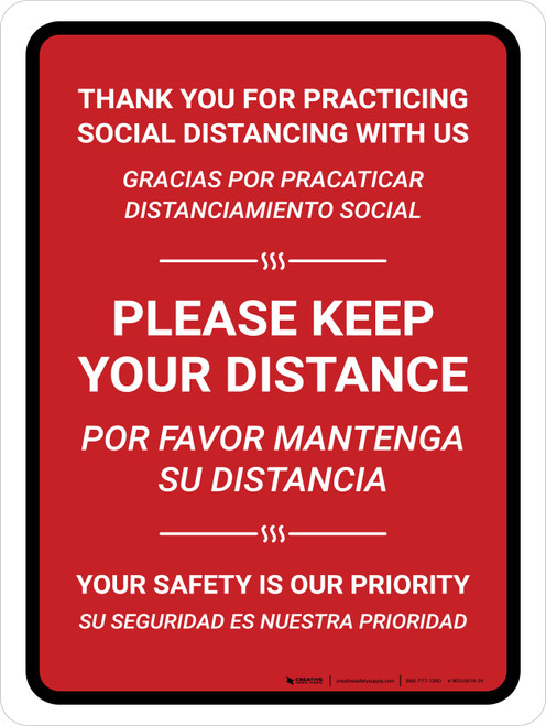 Thank You For Practicing Social Distancing With Us Red Bilingual ...
