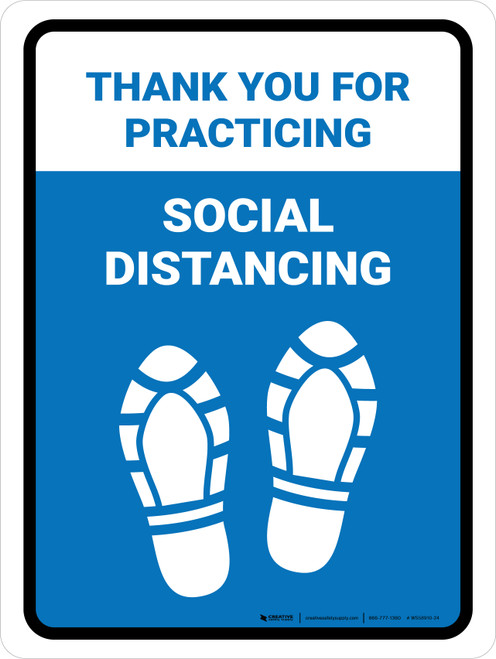 Thank You For Social Distancing with Footprint Icon Portrait - Wall Sign