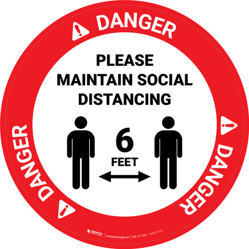 Danger: Please Maintain Social Distancing with Icon Circular - Floor Sign
