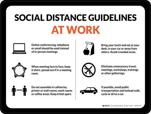 Social Distance Guidelines At Work with Icons Landscape - Wall Sign