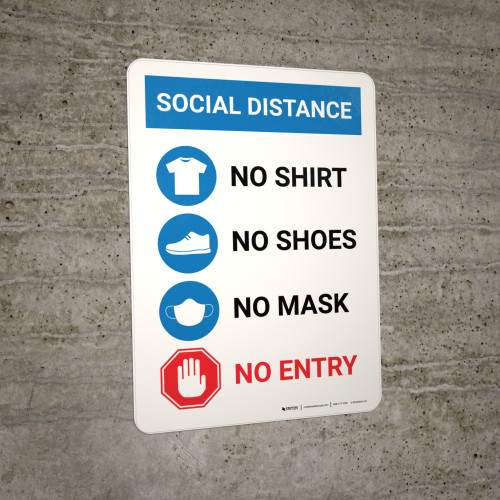 Social Distance No Shirt No Shoes No Mask No Entry with Icons Portrait ...