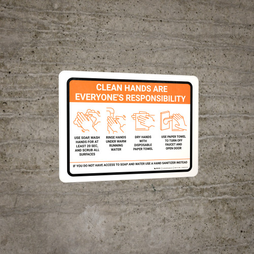 Clean Hands Are Everyones Responsibility with Icons Orange Landscape ...
