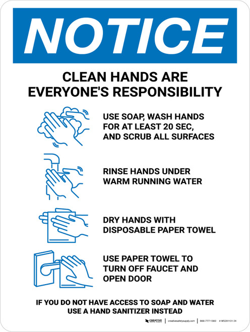 Notice: Clean Hands Are Everyones Responsibility with Icons Portrait ...