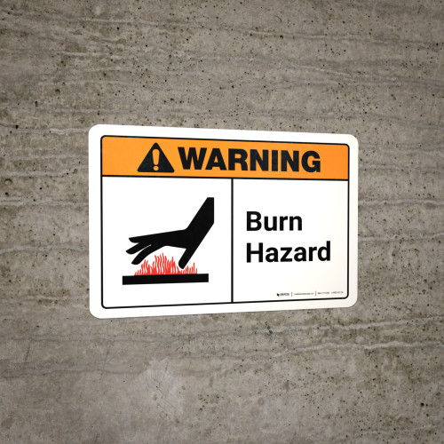 Warning: Burn Hazard with Icon ANSI Landscape - Wall Sign