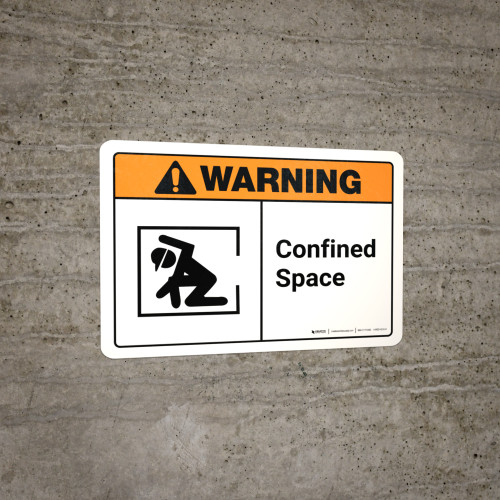 Warning: Confined Space with Icon ANSI Landscape - Wall Sign