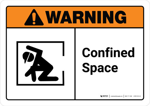 Warning: Confined Space with Icon ANSI Landscape - Wall Sign