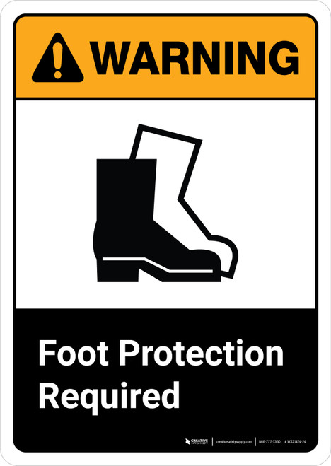 Warning: Foot Protection Required with Icon ANSI Portrait - Wall Sign