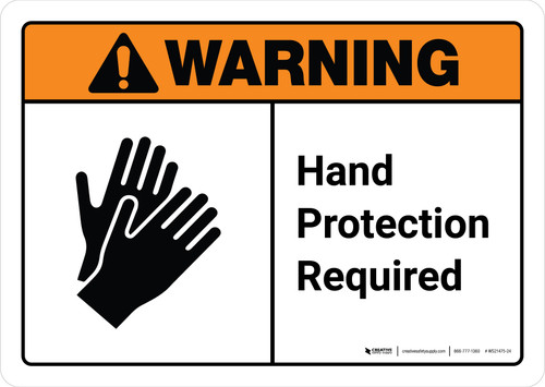 Warning: Hand Protection Required with Icon ANSI Landscape - Wall Sign