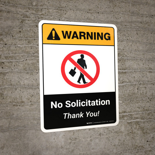 Warning: No Solicitation Thank You with Icon ANSI Portrait - Wall Sign