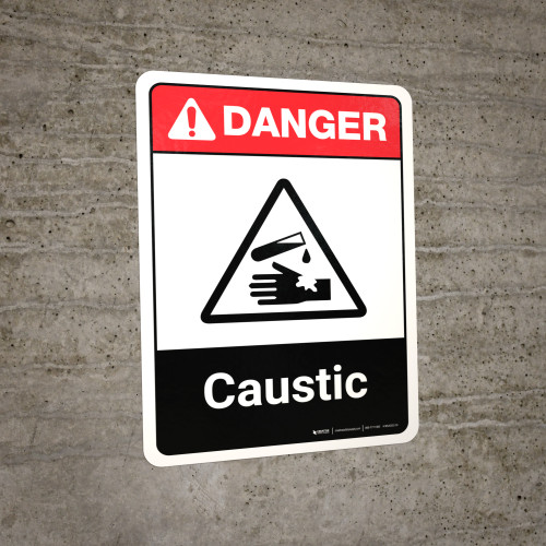 Danger: Caustic with Icon ANSI Portrait - Wall Sign