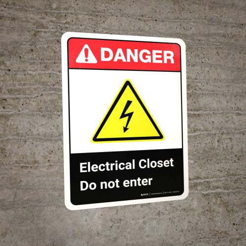 Danger: Electrical Closet Do Not Enter with Icon ANSI Portrait - Wall Sign