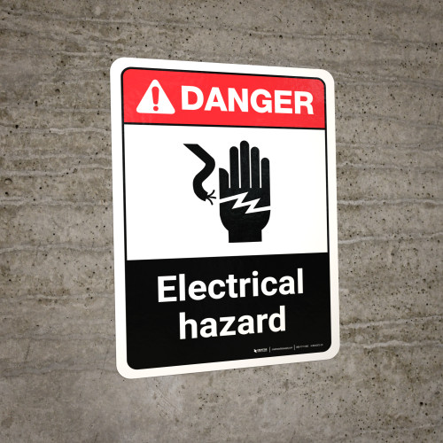 Danger: Electrical Hazard with Hand Icon ANSI Portrait - Wall Sign