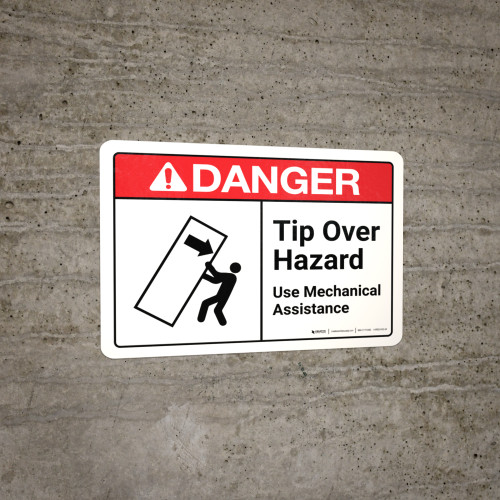 Danger: Tip Over Hazard Use Mechanical Assistance with Icon ANSI ...