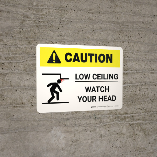 Caution: Low Ceiling Watch Your Head White with Icon Landscape - Wall ...