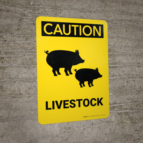 Caution: Livestock with Pig icons Portrait - Wall Sign | Creative ...