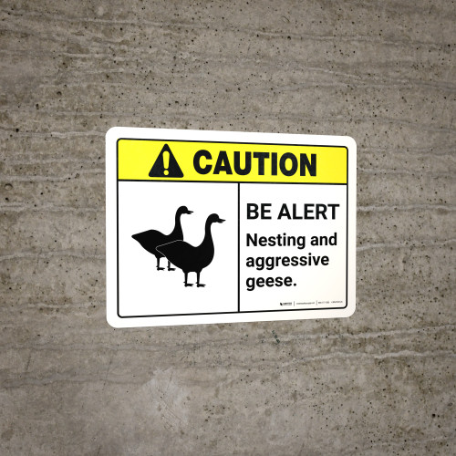 Caution: Be Alert - Nesting & Aggressive Geese ANSI Landscape - Wall Sign