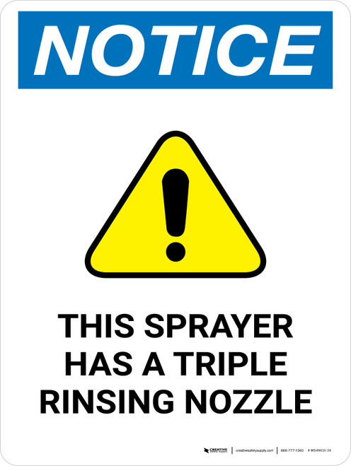 Notice: This Sprayer Has A Triple Rinsing Nozzle Portrait - Wall Sign