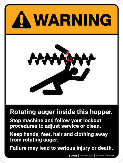 Warning: Ansi Rotating Auger Inside Portrait - Wall Sign