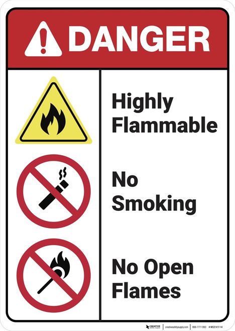 Danger: Highly Flammable No Smoking Open Flames ANSI - Wall Sign ...