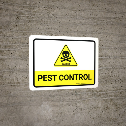 Pest Control with Hazard Danger Icon Landscape - Wall Sign