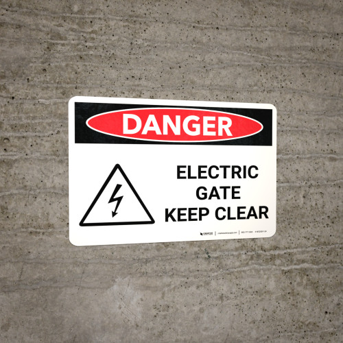 Danger: Electric Gate Keep Clear Landscape with Icon - Wall Sign ...