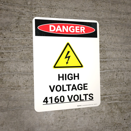 Danger: High Voltage 4160 Volts Portrait with Icon - Wall Sign ...