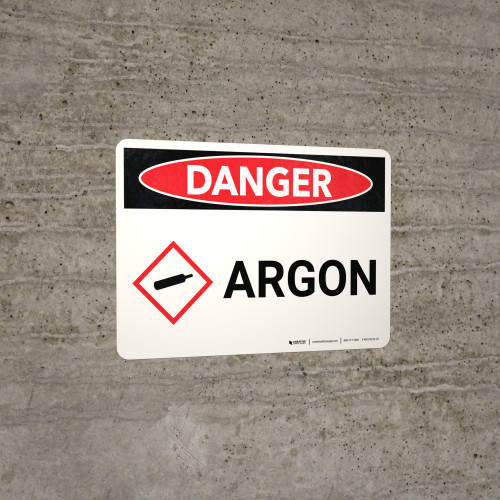Danger: Argon Landscape with Icon - Wall Sign