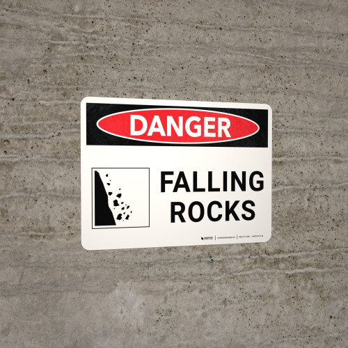 Danger: Falling Rocks Landscape with Icon - Wall Sign