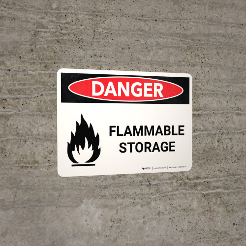 Danger: Flammable Storage Landscape with Icons - Wall Sign