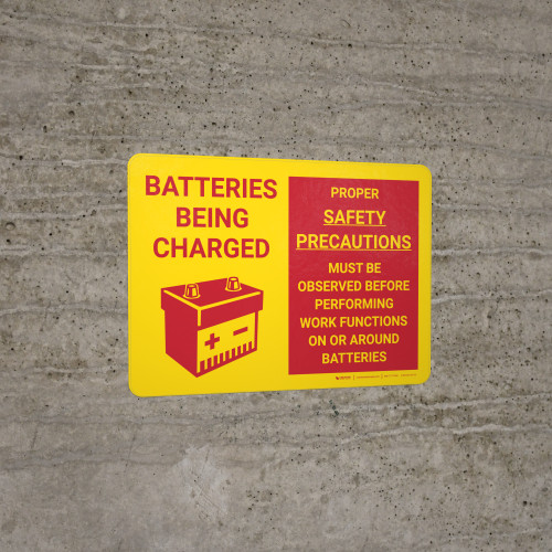 Caution: Batteries Being Charged Landscape With Icon - Wall Sign ...