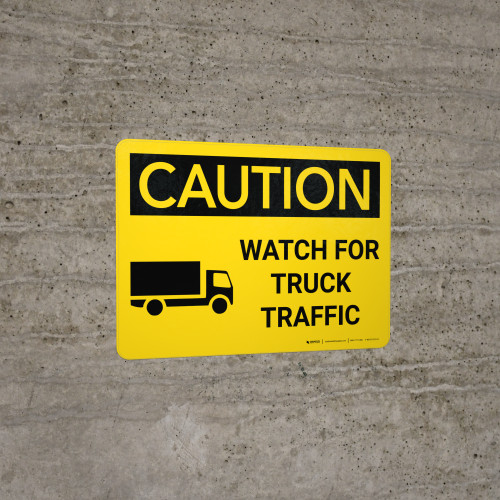 Caution: Watch For Truck Traffic Landscape With Icon - Wall Sign