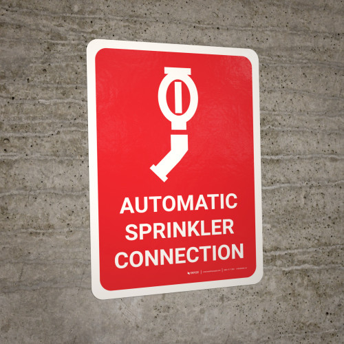 Automatic Sprinkler Connection Red Portrait with Icon - Wall Sign ...