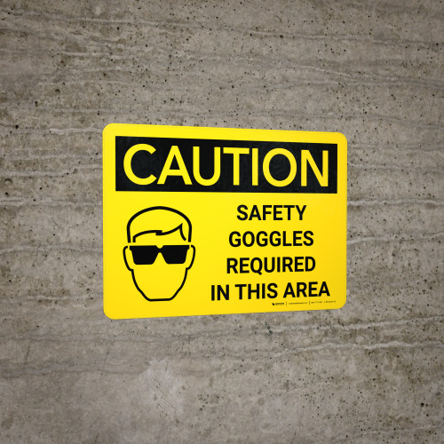 Caution: PPE Safety Goggles Required in This Area Landscape With Icon ...
