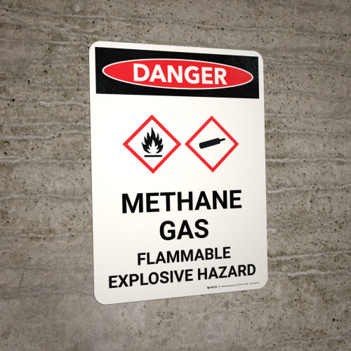 Danger: Methane Gas Flammable Explosive Hazard Portrait with Graphic ...