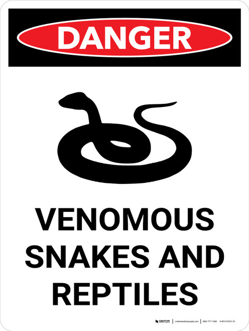 Danger: Venomous Snakes And Reptiles Portrait with Graphic - Wall Sign