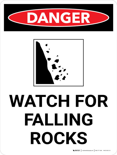 Danger: Watch for Falling Rocks Portrait with Graphic - Wall Sign